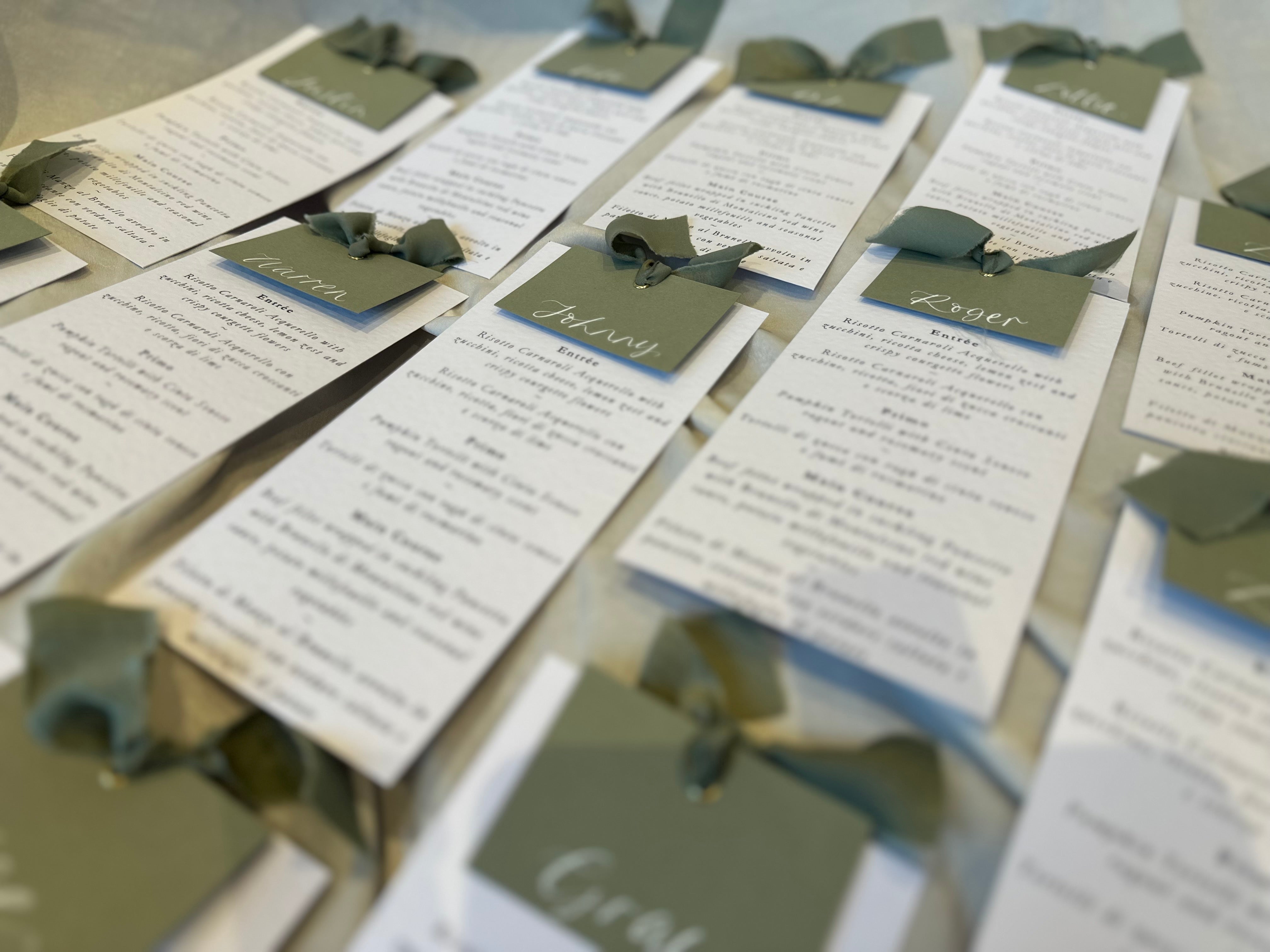Place Card Printed Calligraphy Menu Chiffon Ribbon | Custom Printed Ca ...