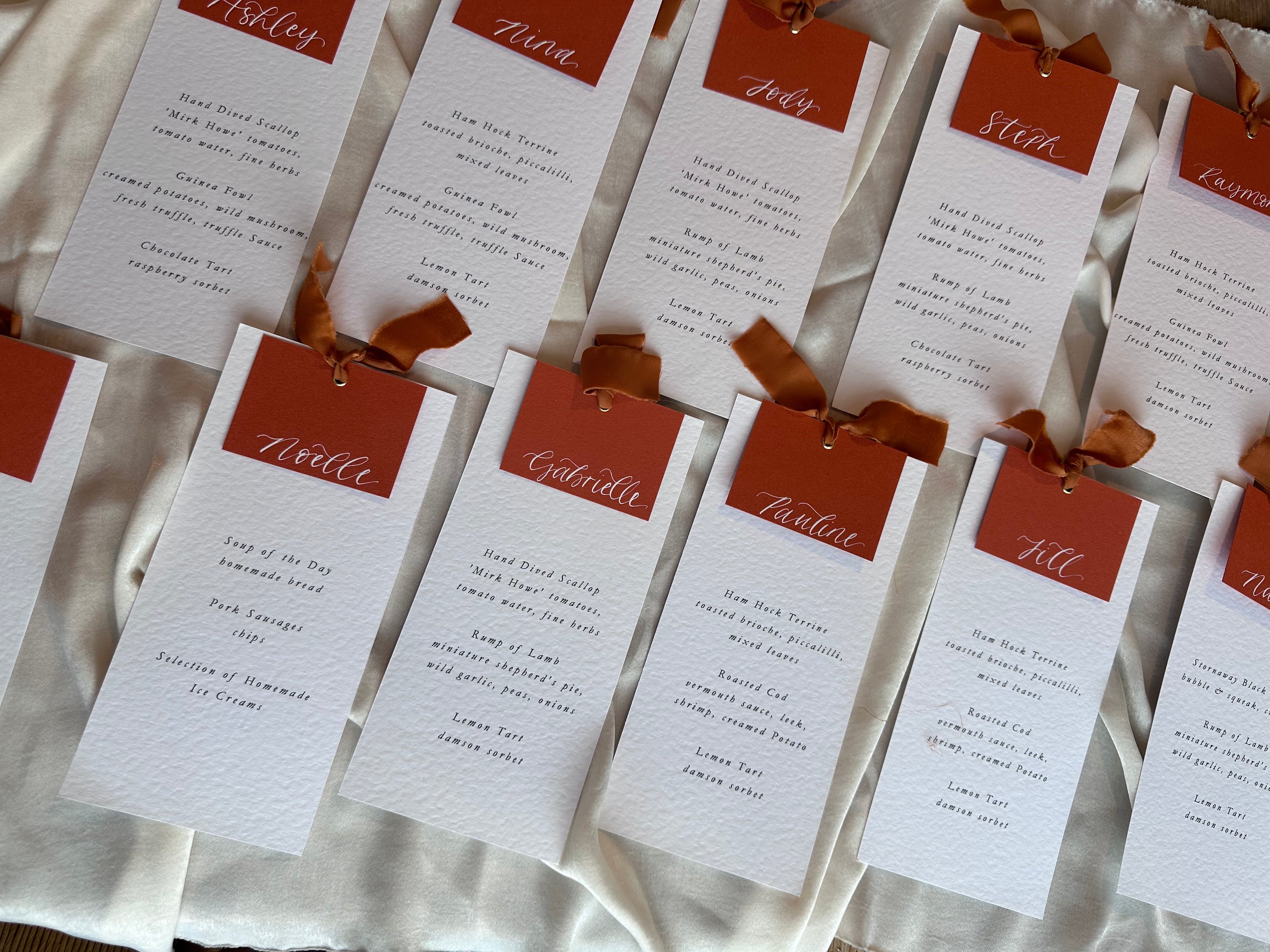 Menu Card with Colour Place Name | Ribbon Place Card Menu | Calligraph ...
