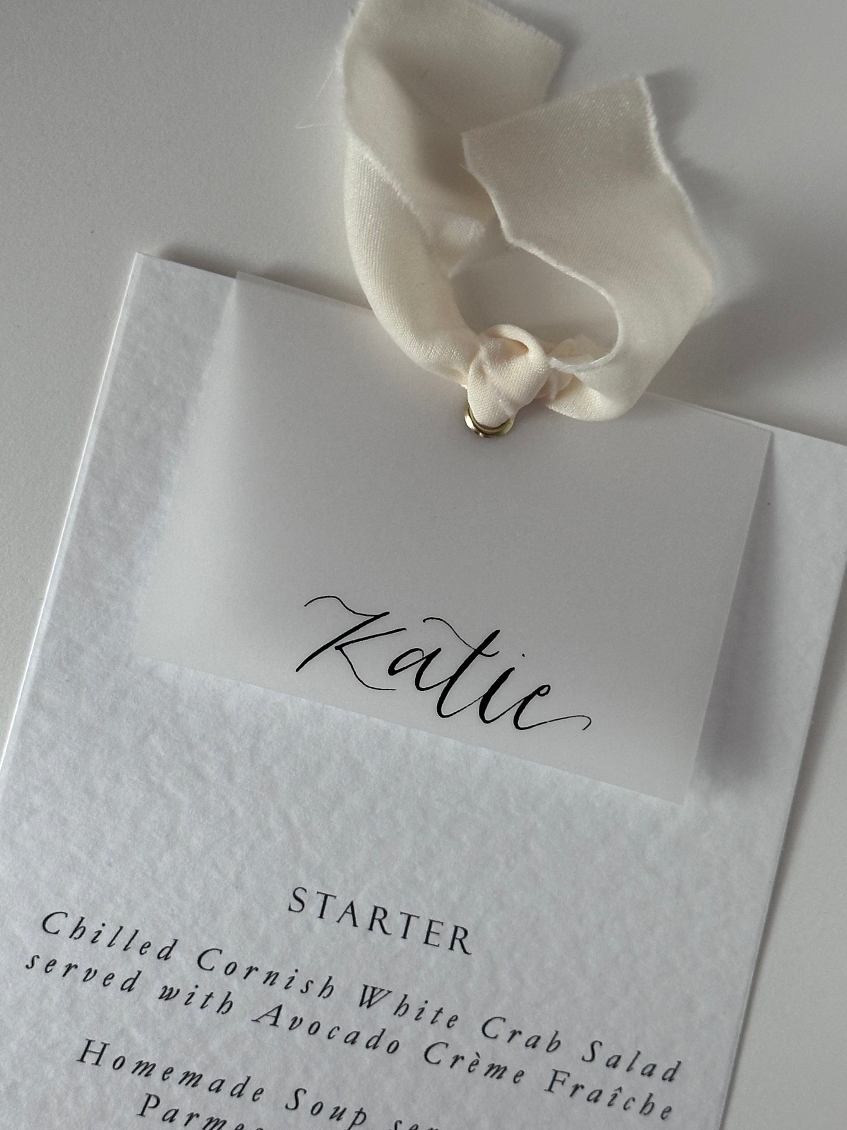 Menu Card with Colour Place Name | Ribbon Place Card Menu | Calligraph ...