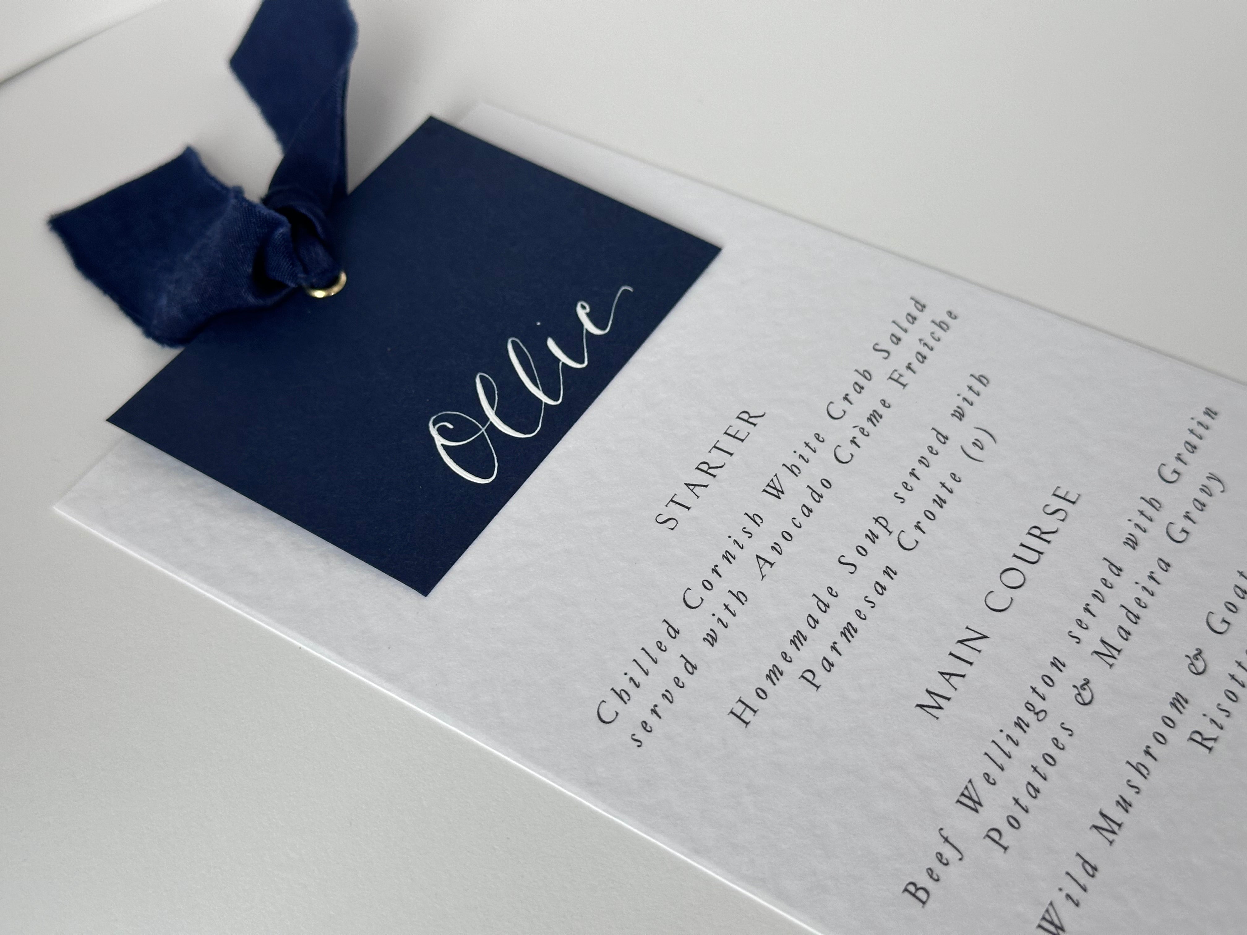 Menu Card with Colour Place Name | Ribbon Place Card Menu | Calligraph ...