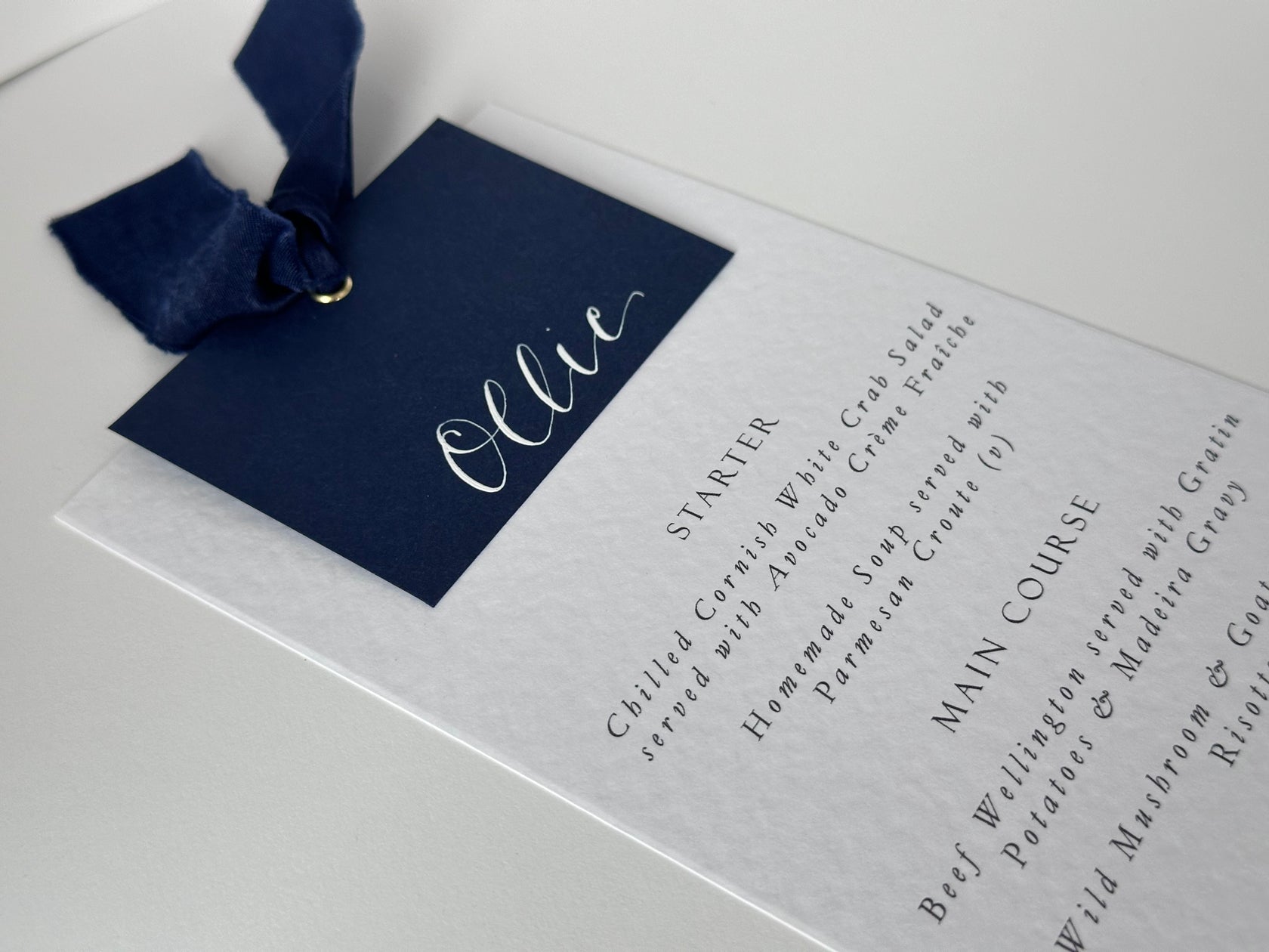 Menu Card with Colour Place Name | Ribbon Place Card Menu | Calligraph ...