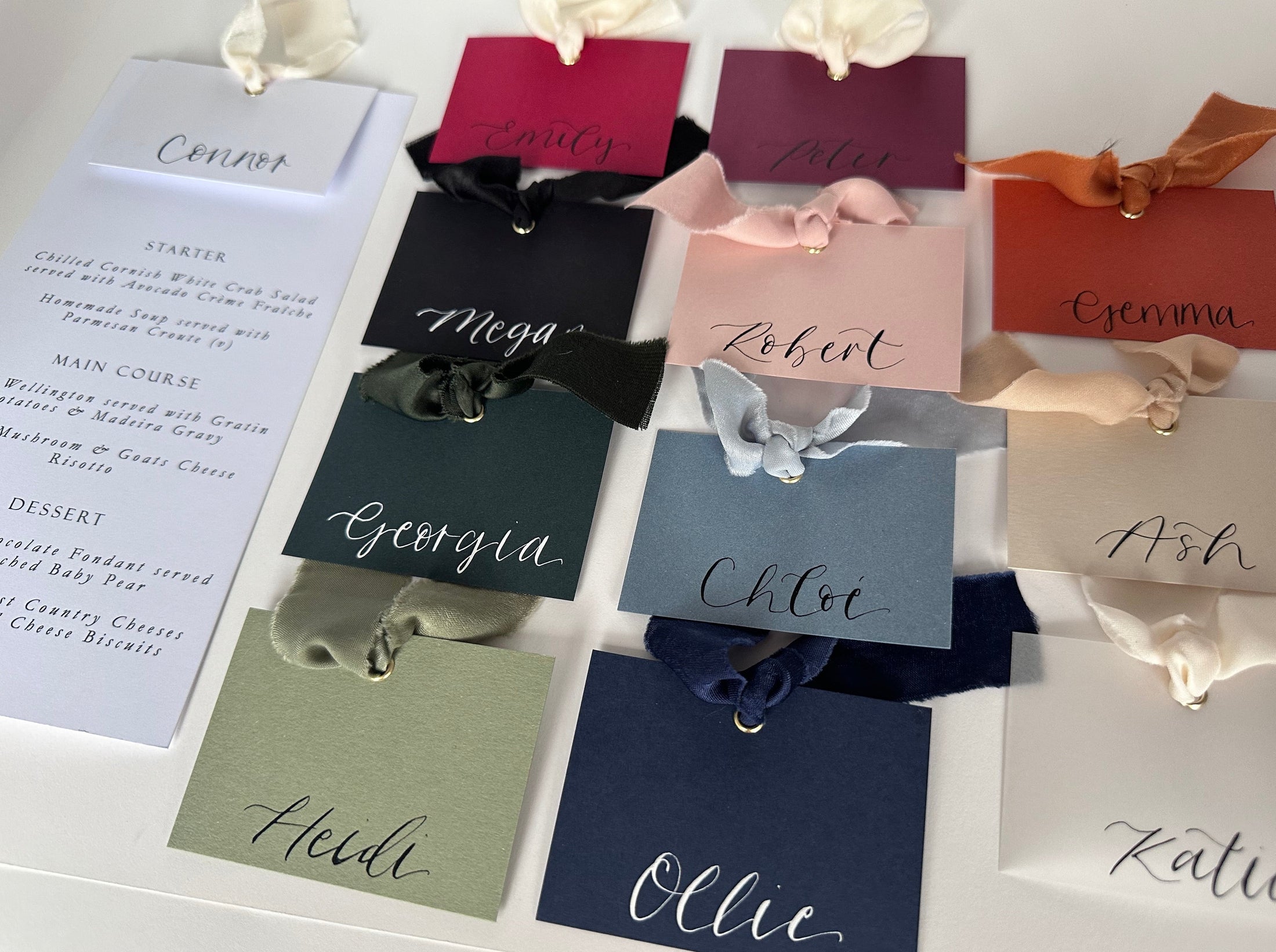 Menu Card with Colour Place Name | Ribbon Place Card Menu | Calligraph ...